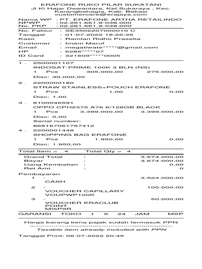 Contoh Nota Erafone | PDF