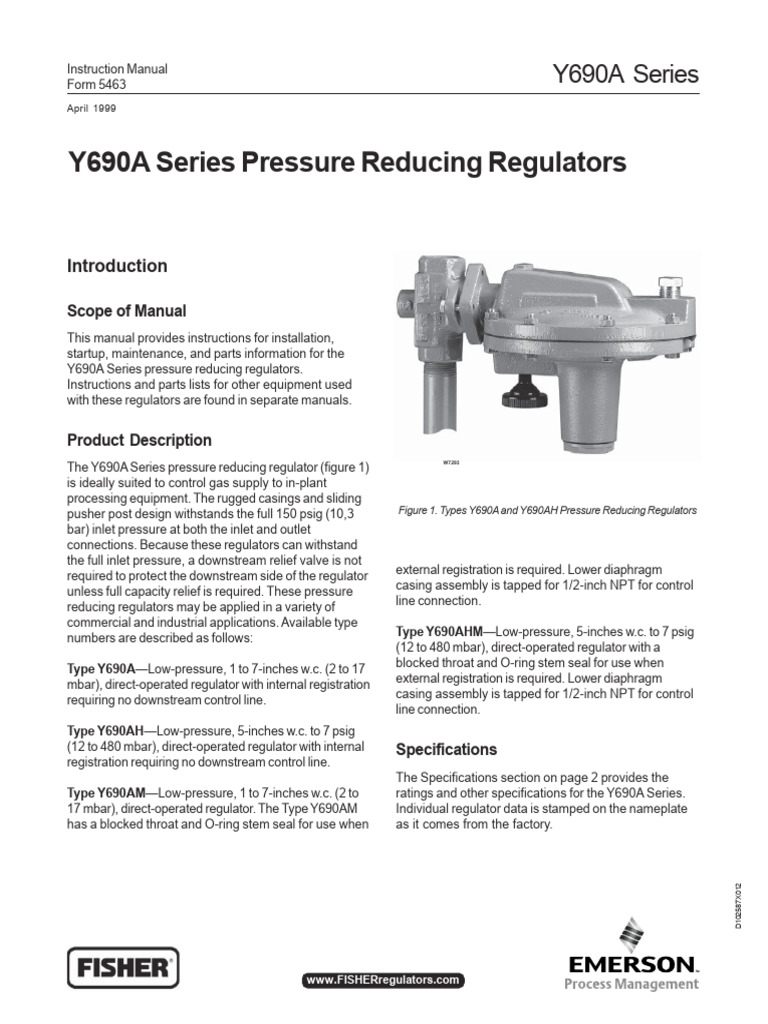 Y690A Series Pressure Regulator Manual | PDF | Valve | Pipe (Fluid ...