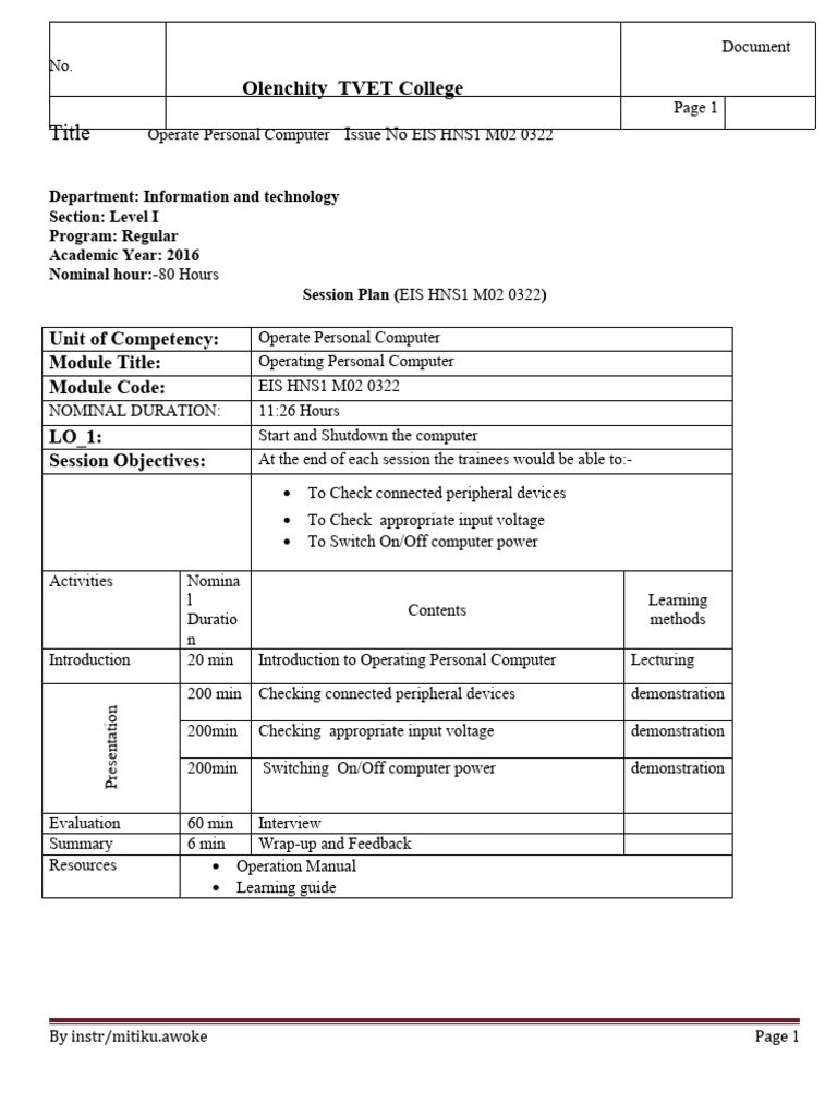 SessionPlan 2 Operate Personal Computer | PDF | Computer File | Directory (Computing)