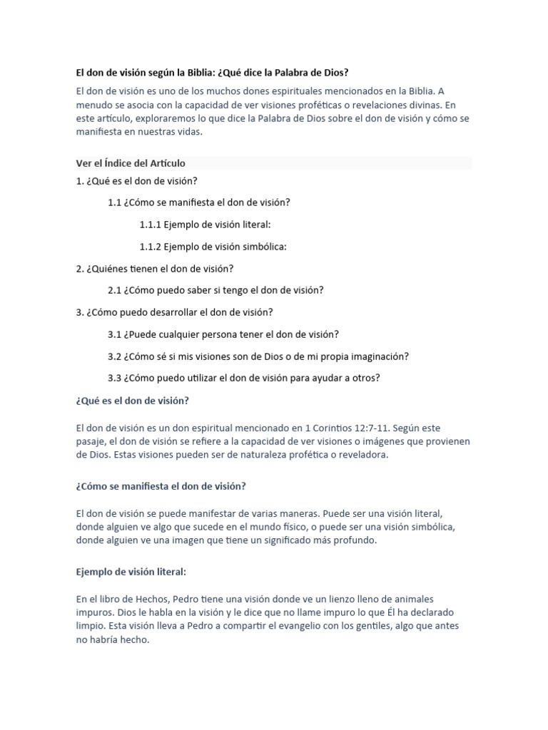 El Don de Visión en la Biblia | PDF