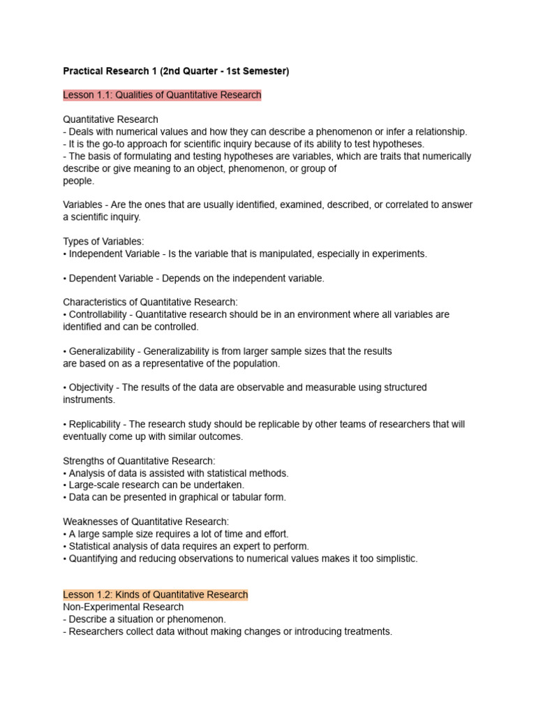 Practical Research 1 Reviewer UPDATED | PDF | Sampling (Statistics) | Experiment