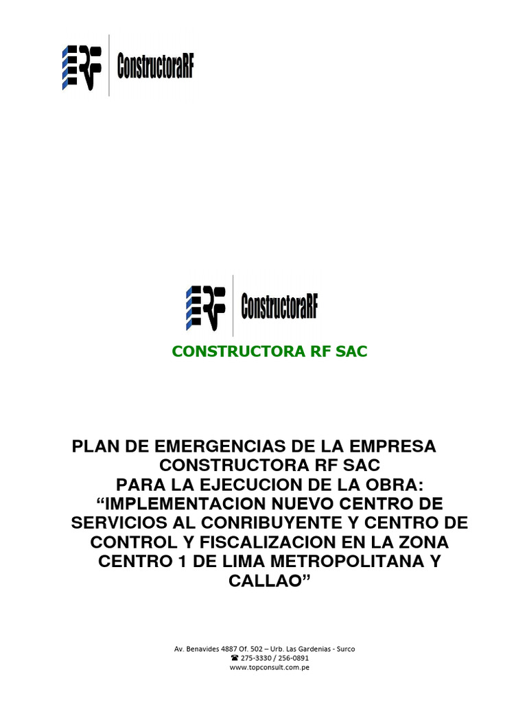 Plan de Emergencia OBRAINSA-RF | PDF | Valores | Business