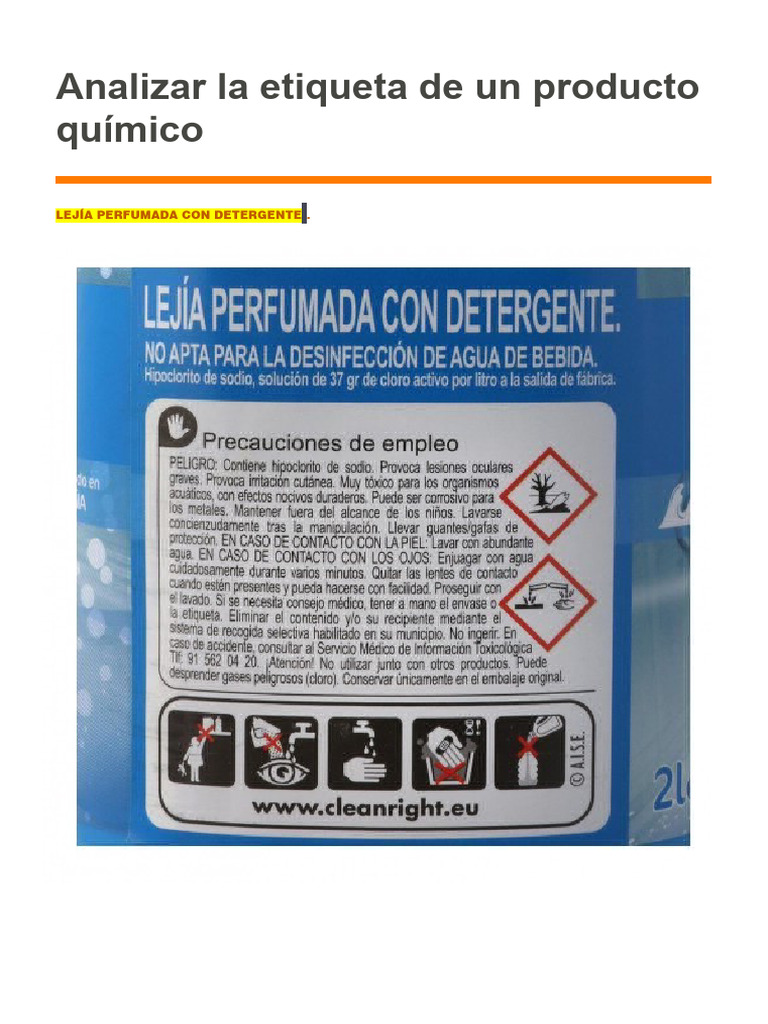 Analizar La Etiqueta de Un Producto Químico | PDF