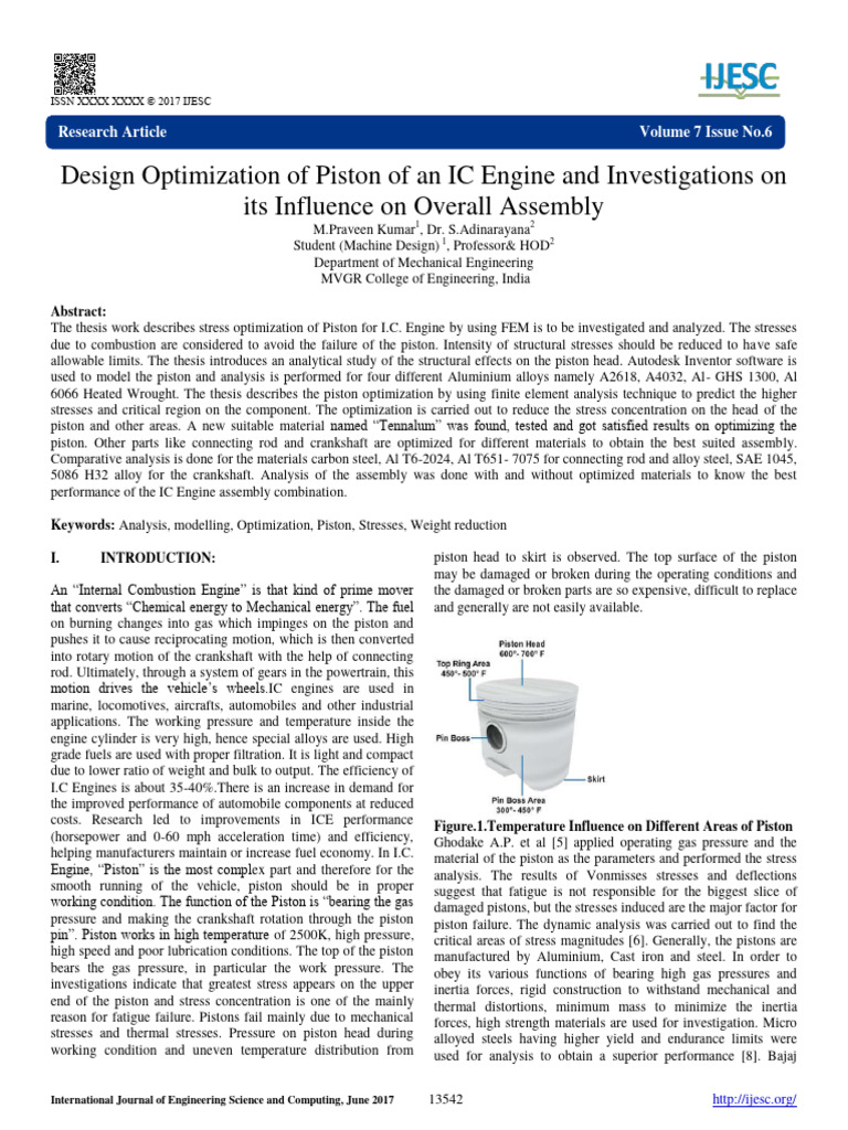 .Design Optimization of Piston of An IC Engine and Investigations On Its Influence On Overall ...