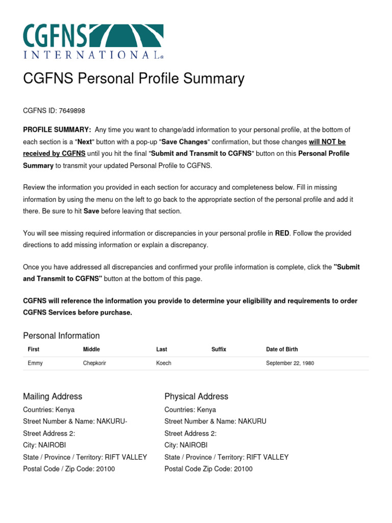 Profile Summary | PDF | Nursing | Licensure