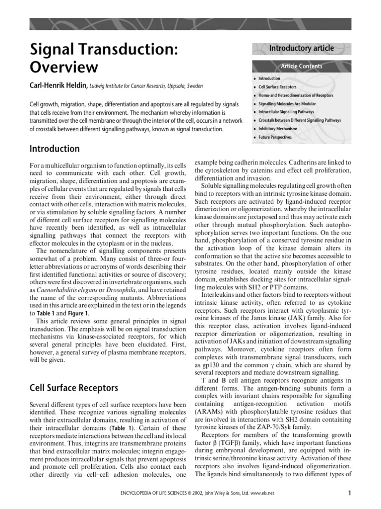 heldin2002_Signal Transduction: Overview | PDF | Signal Transduction | Cell Signaling