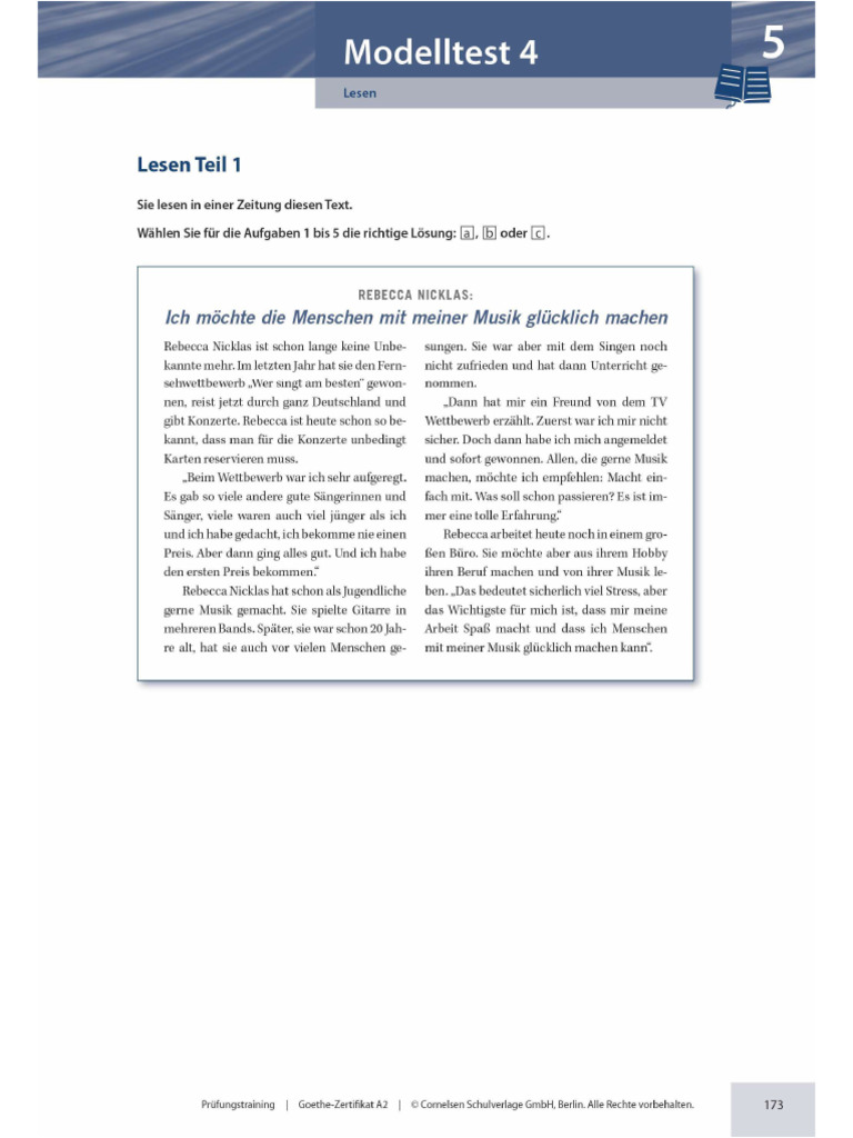 Modelltest 4 Prüfung A2 | PDF