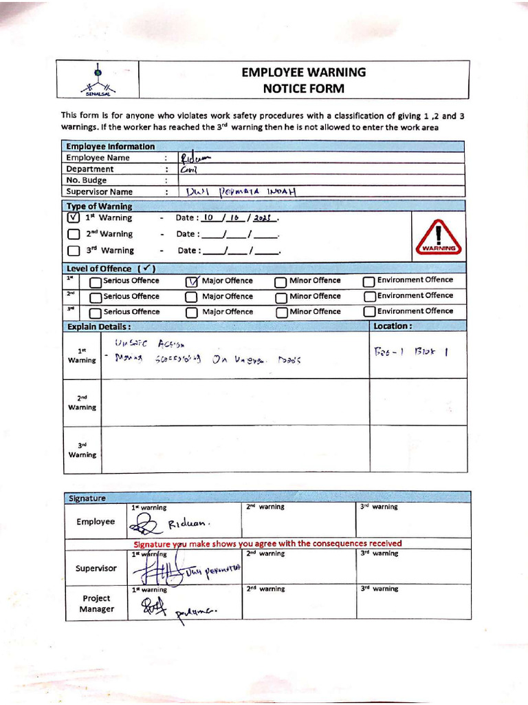 Form Warning Employee | PDF