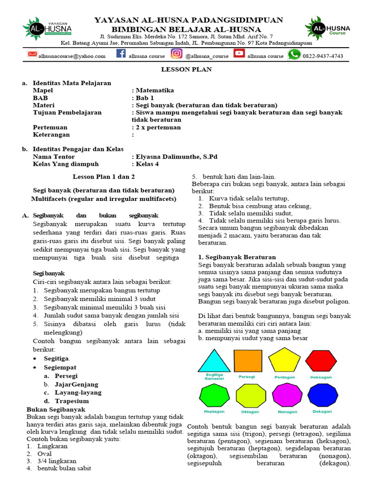 Lesson Plan Kelas 4 | PDF