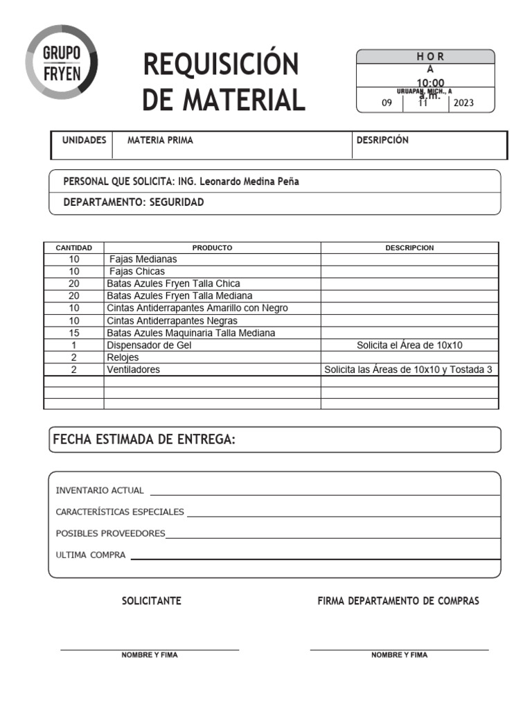 Requisicion de Material Seguridad (Ing. Angel) | PDF