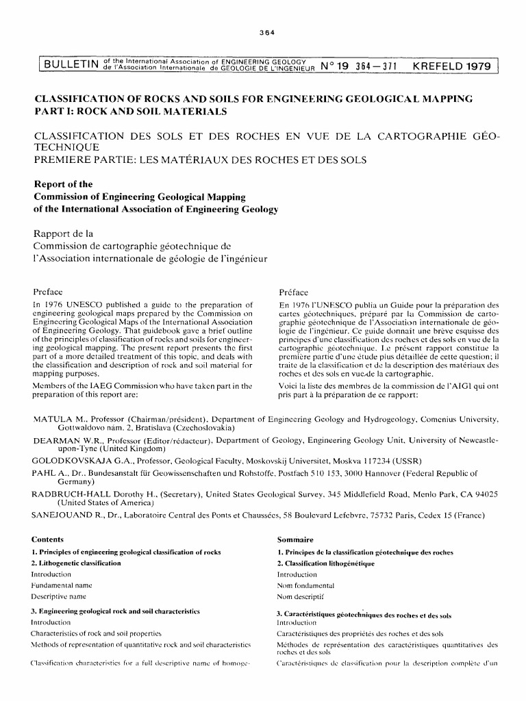 (Ieag, 1979) Classification of Rocks and Soils For Engineering Geological Mapping | PDF ...
