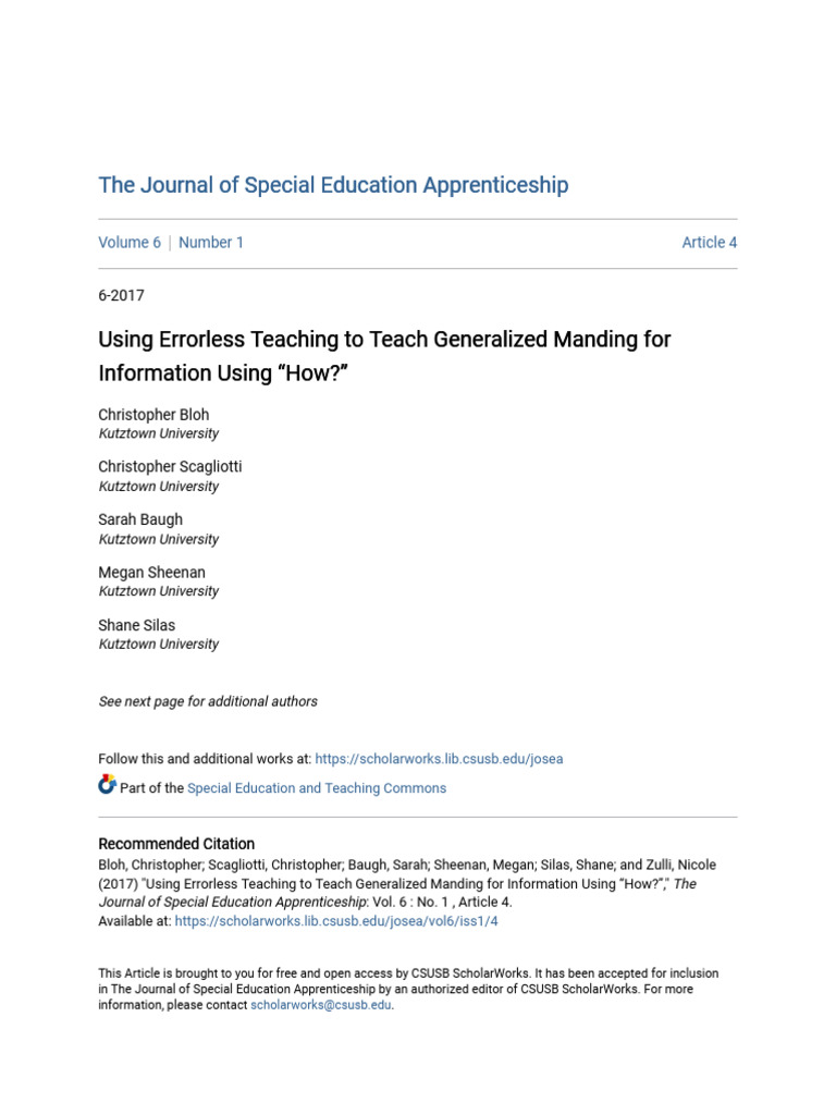 Using Errorless Teaching To Teach Generalized Manding For Information ...