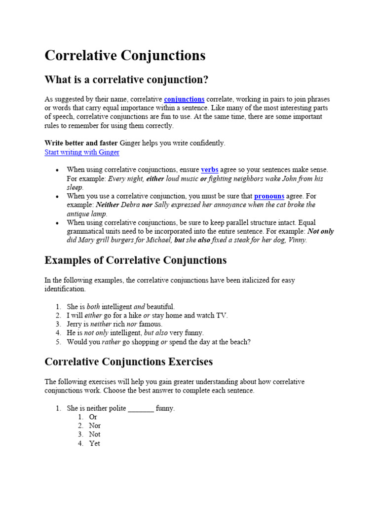 Correlative Conjunctions | PDF | Sentence (Linguistics) | Languages