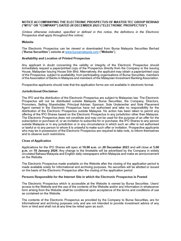 Master Tec | PDF | Initial Public Offering | Securities (Finance)