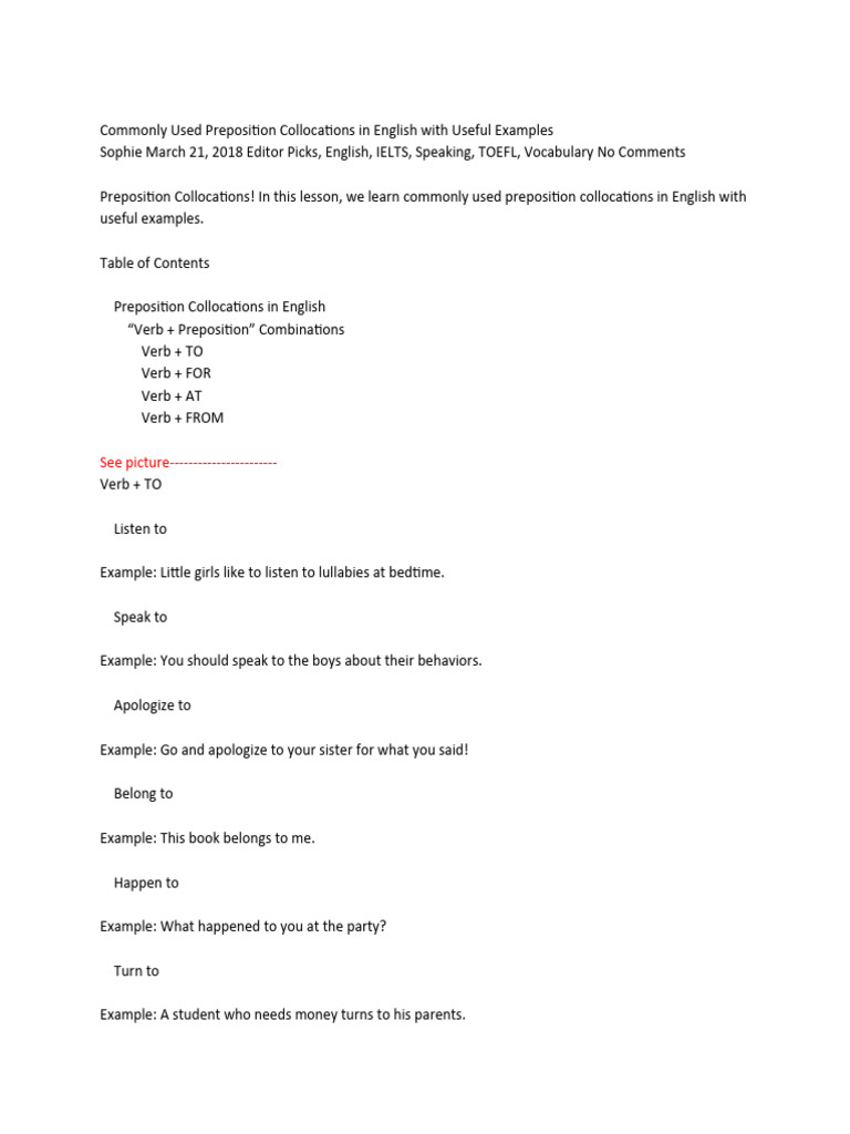 Preposition Collocations in English | PDF | English Language | Preposition And Postposition