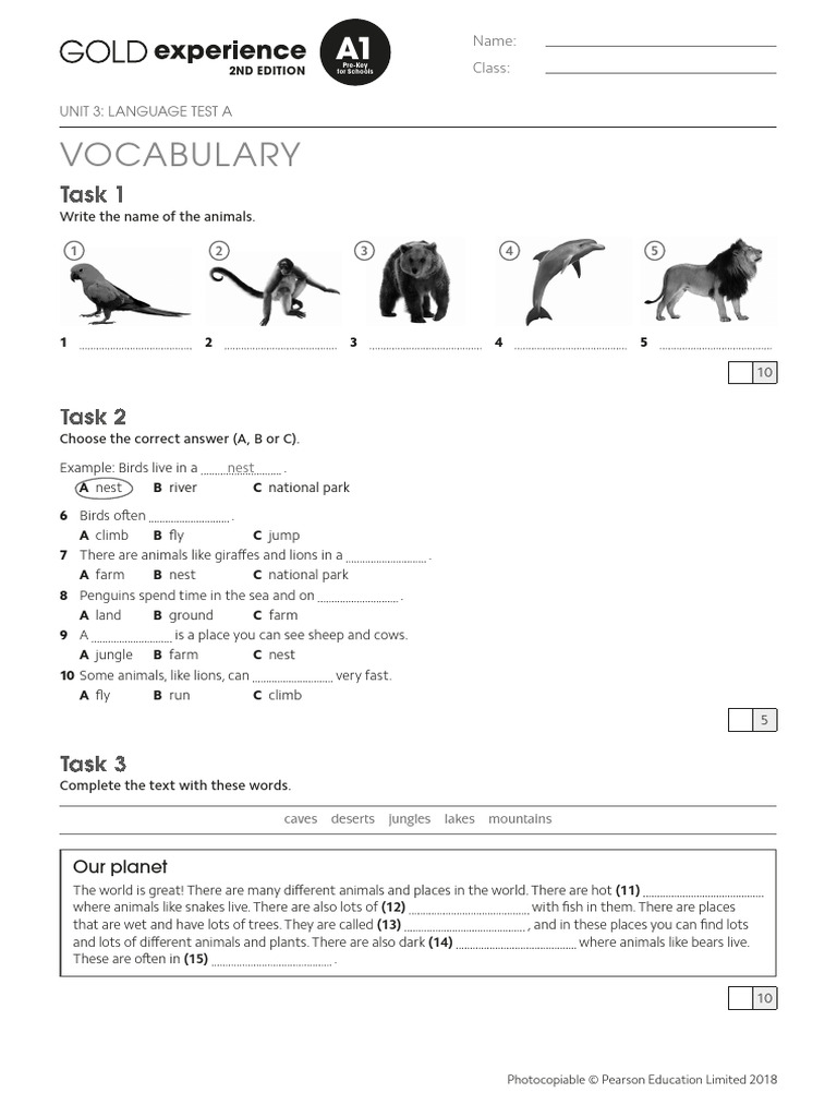 Gold_Exp_A1_U3_Lang_Test_A | PDF | Linguistics