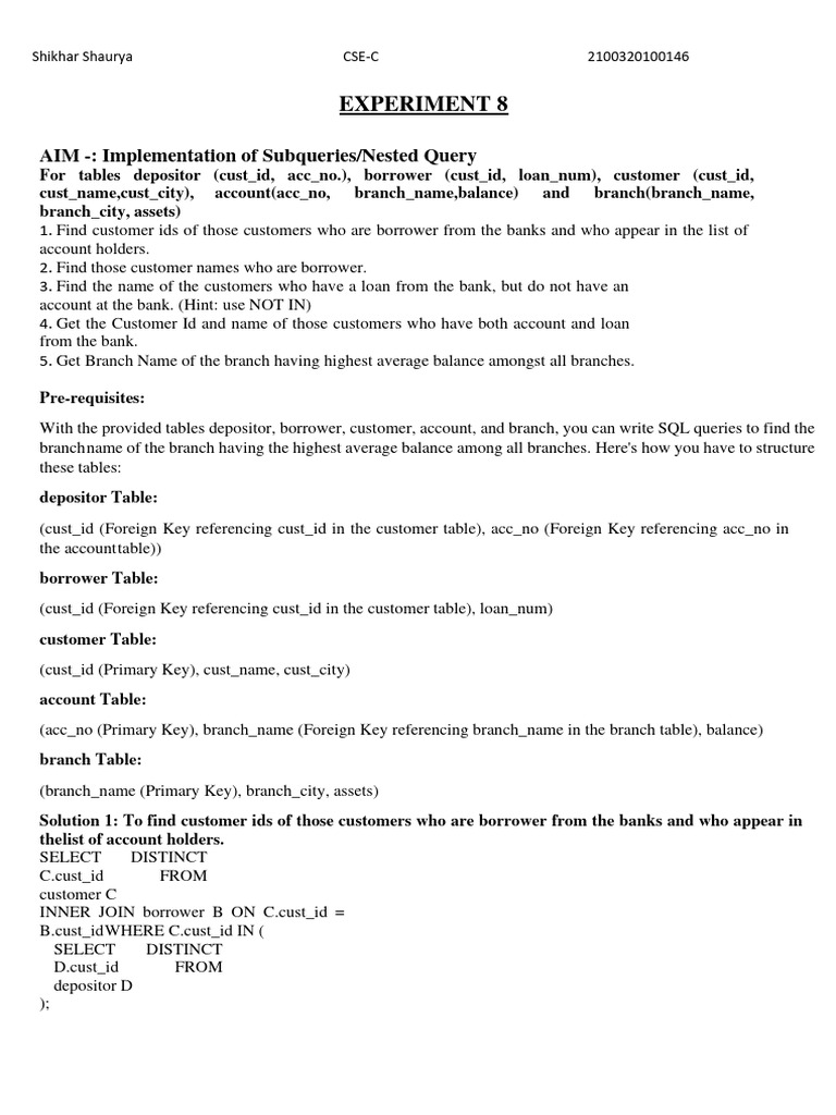 Lab Experiment 8 & 9 | PDF | Sql | Information Science