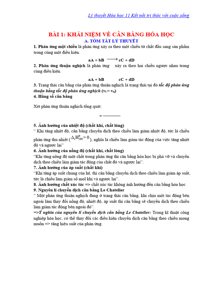 Li Thuyet Hoa 11 Ket Noi Tri Thuc | PDF