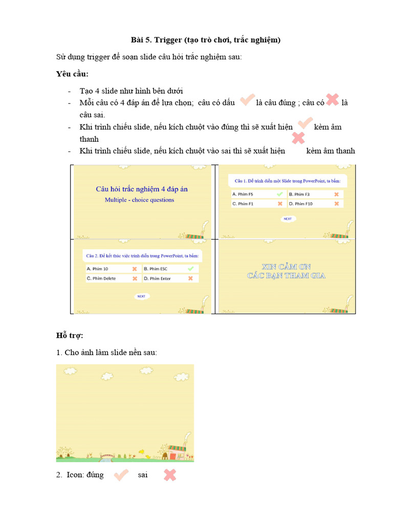 Bài 5. Trigger (Tạo Trò Chơi, Trắc Nghiệm) | PDF