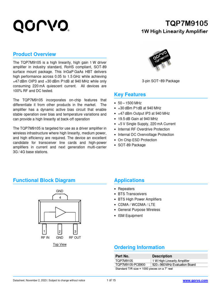 TQP7M9105 Data Sheet | PDF | Amplifier | Telecommunications