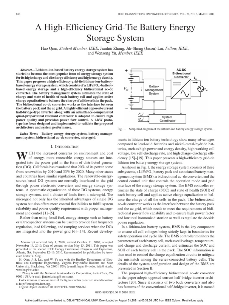 (2011) A High-Efficiency Grid-Tie Battery Energy Storage System | PDF ...
