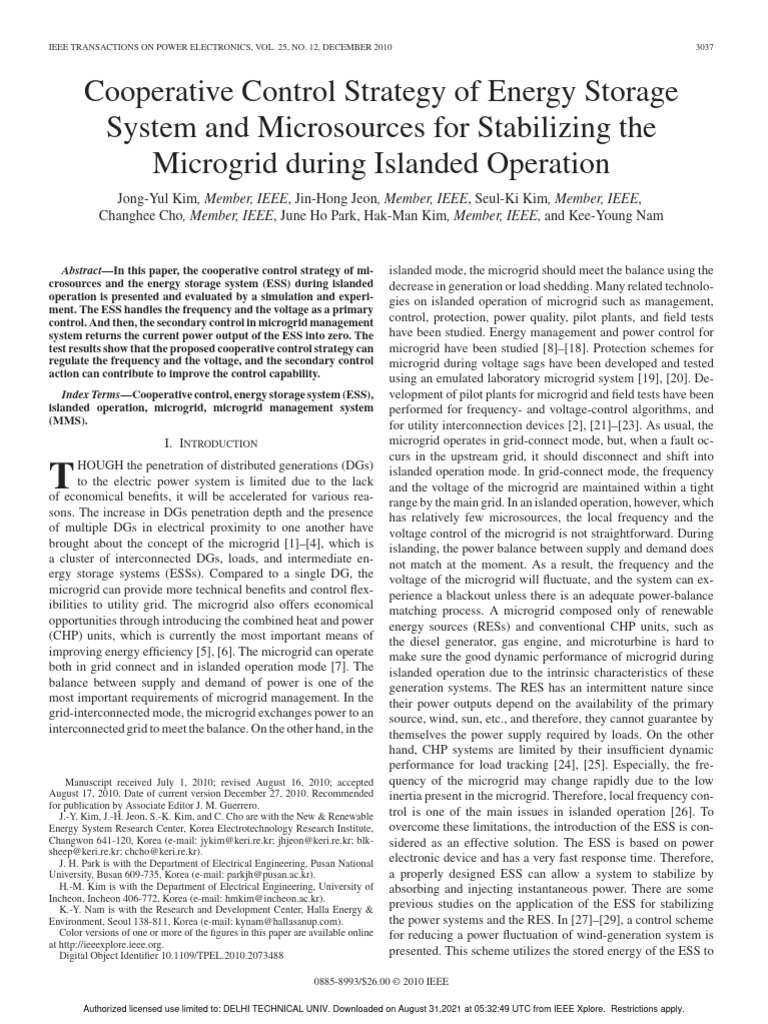 (2010) Cooperative Control Strategy of Energy Storage System and Microsources For Stabilizing ...