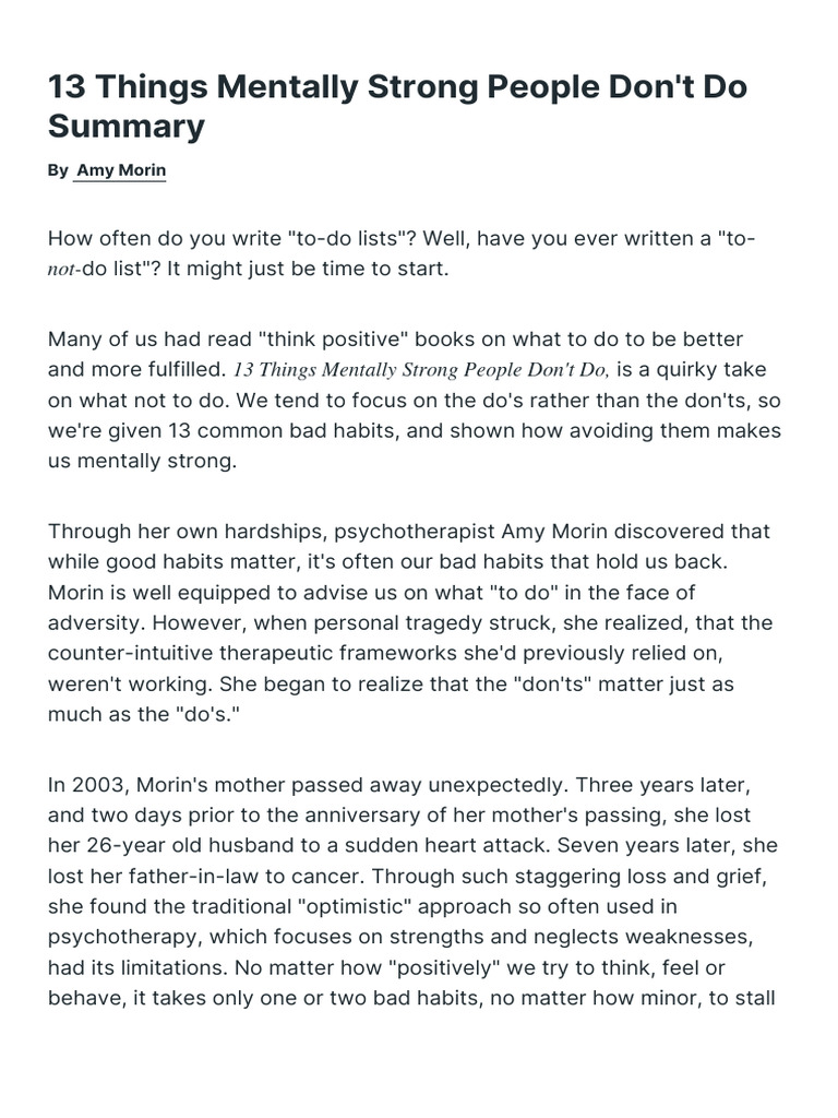 13 Habits Mentally Strong People Avoid | PDF | Thought | Mental Health