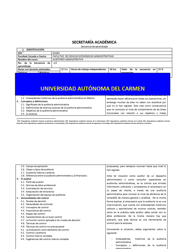 SECUENCIAS DE APREND. DE AUDIT. ADMVA. - Ruby | PDF | Auditoría | Evaluación