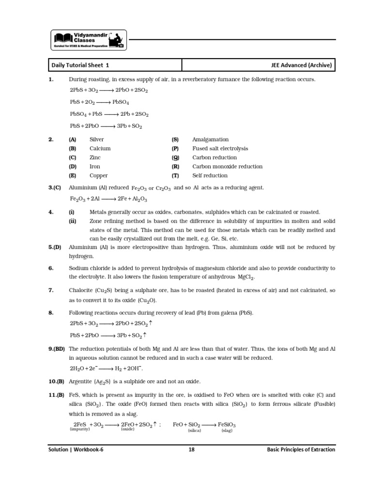 Basic Principle of Extraction - DTS 1 Adv (Archive) Sol | PDF | Redox ...