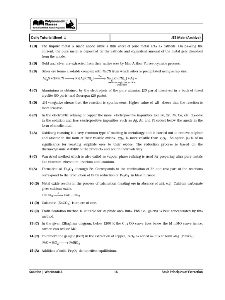 Basic Principle of Extraction - DTS 1 Main (Archive) Sol | PDF | Silver ...