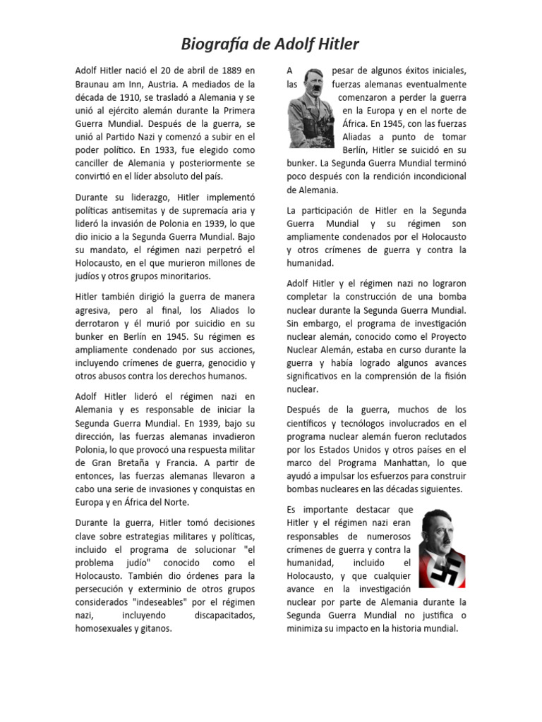 Biografia de hitler | PDF | Alemania nazi | Adolf Hitler