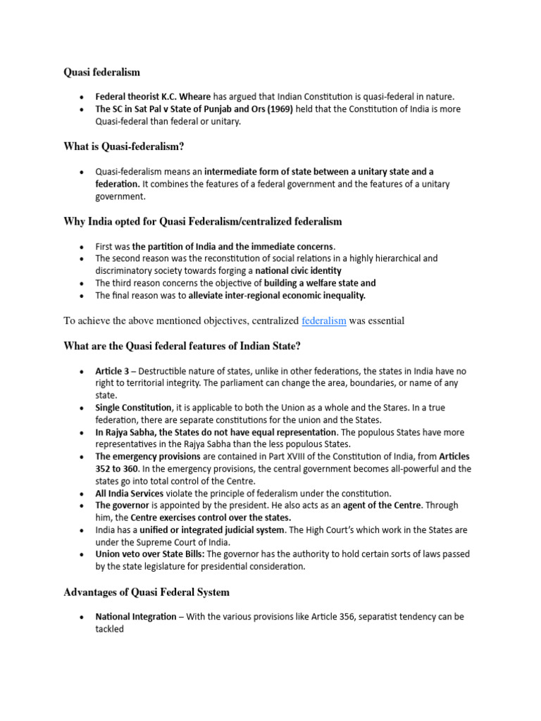 Quasi Federalism | PDF | Federalism | Federation