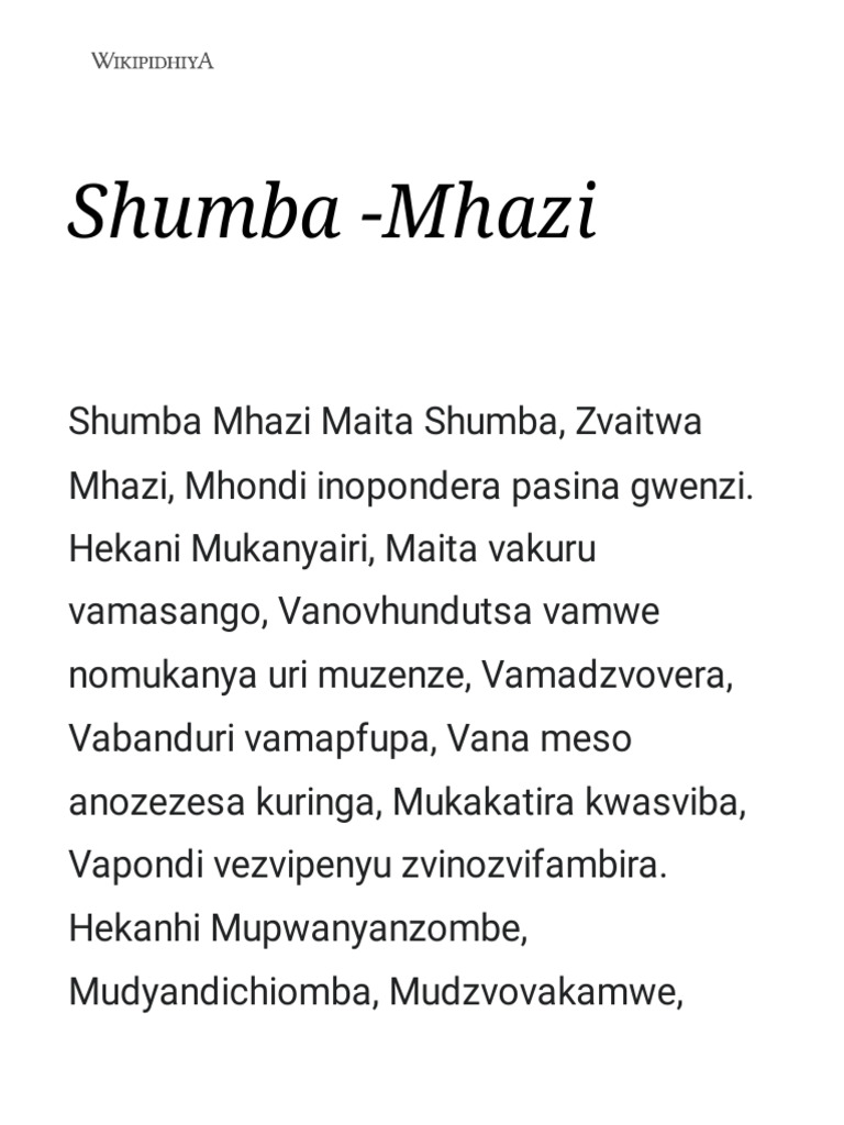 Shumba - Mhazi - Wikipedia | PDF