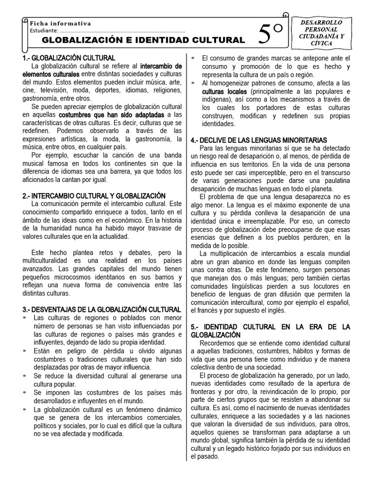 Ficha Informativa - Identidad Cultural y Globalizacion | PDF | Globalización | Sociedad