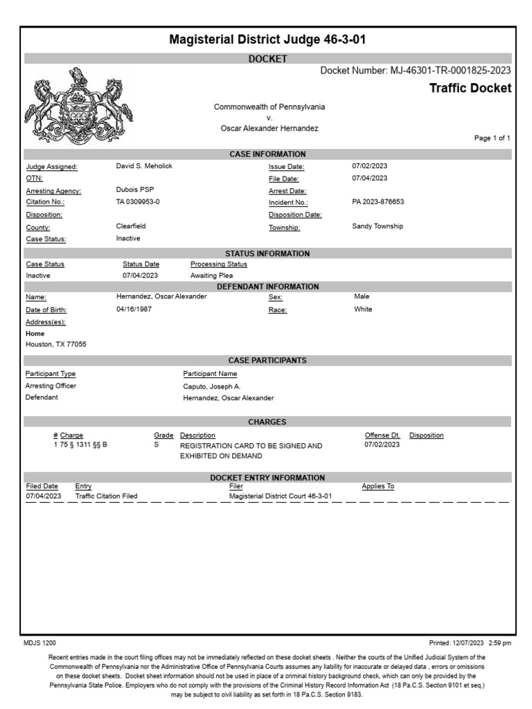 M DJ Docket Sheet | PDF | Law Of The United States | Common Law