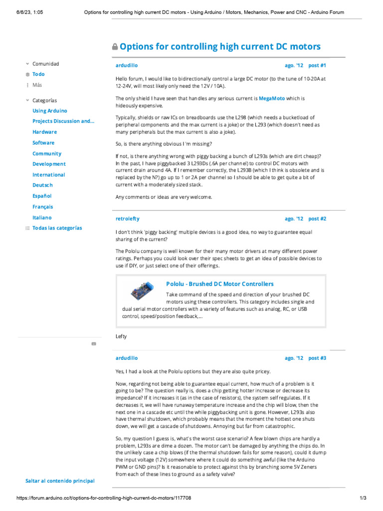 Options for controlling high current DC motors - Using Arduino _ Motors, Mechanics, Power and ...