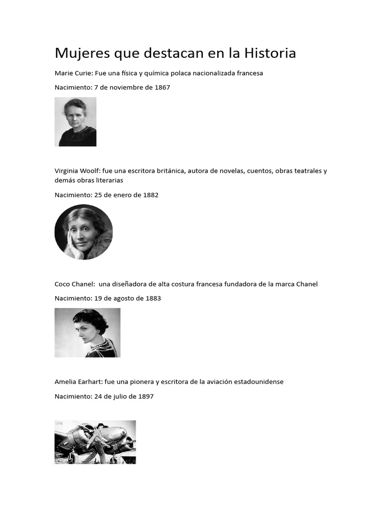 Mujeres Que Destacan en La Historia | PDF