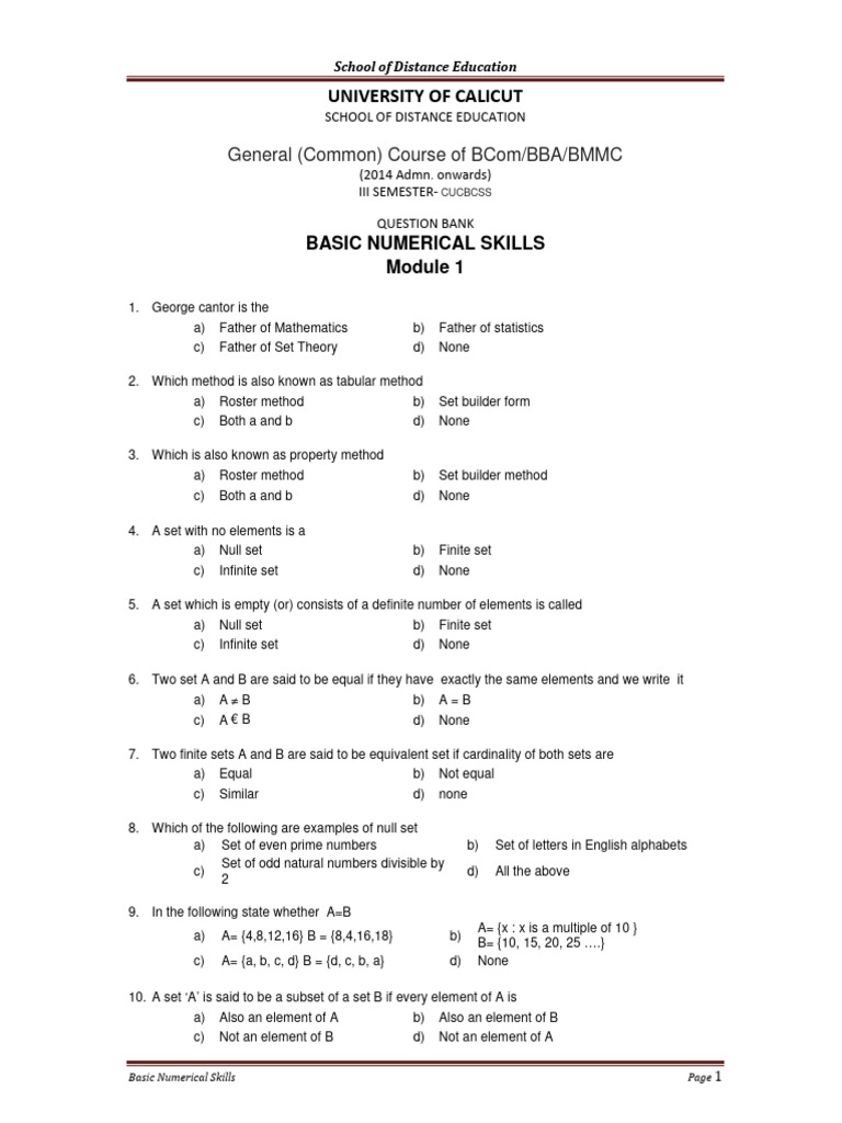 BCom/BBA/BMMC Basic Numerical Skills Q&A | PDF | Matrix (Mathematics ...
