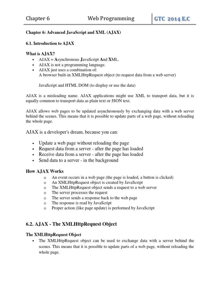 Chapter 6 AJAX | PDF | Ajax (Programming) | World Wide Web