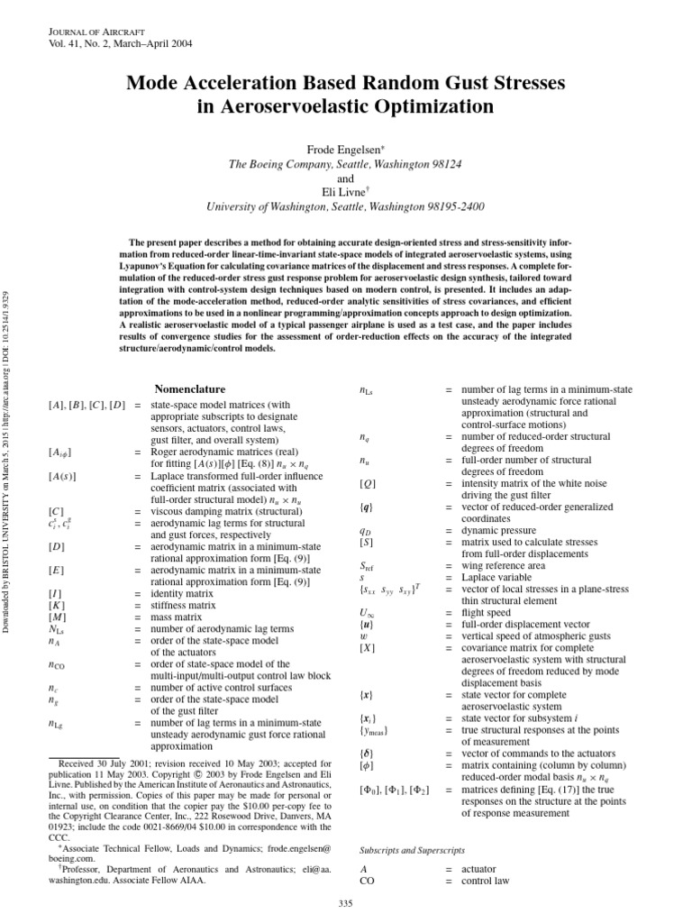 Mode Acceleration Based Random Gust Stresses in Aeroservoelastic Optimization | PDF | Matrix ...