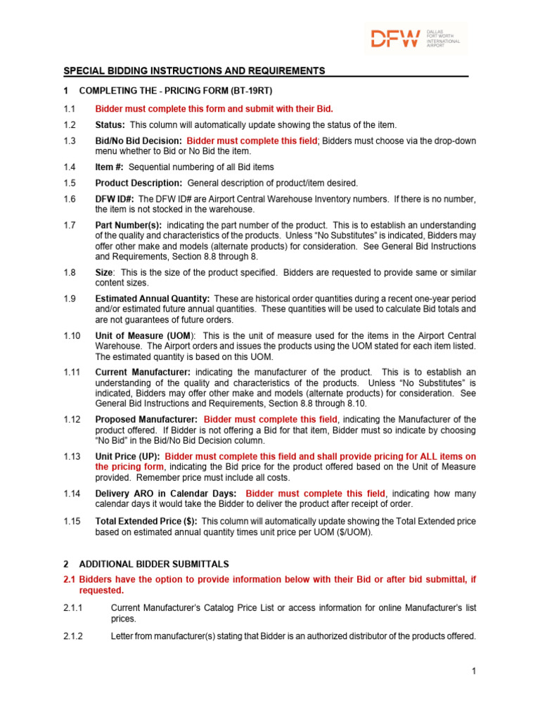 Special Bid Instructions, Requirements and Evaluation of Bid | Download Free PDF | Business