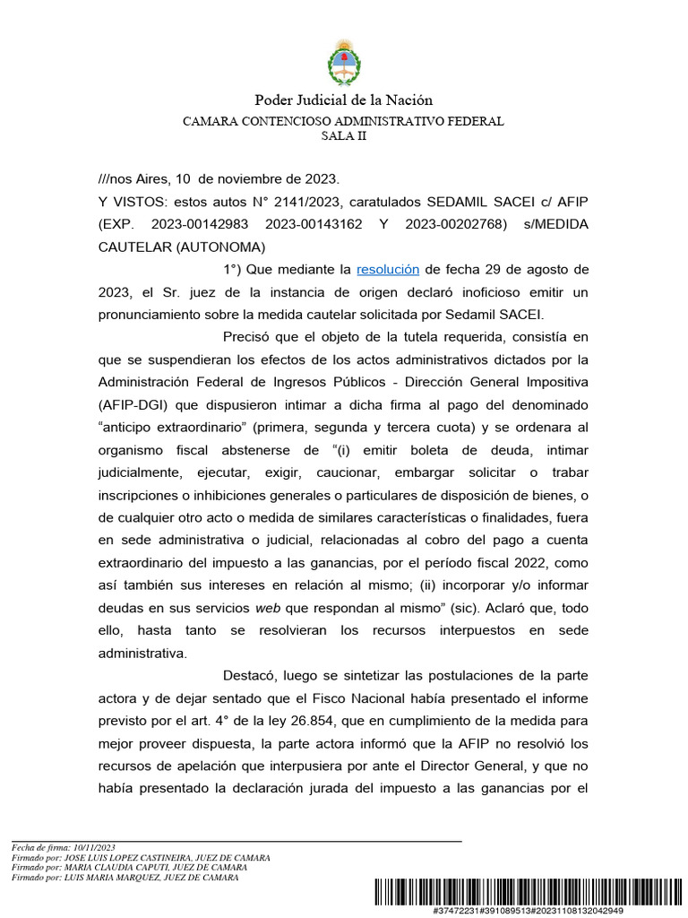 IMPUESTO A LAS GANANCIAS Jurisprudencia 2023 Fallo Sedamil Sacei ...