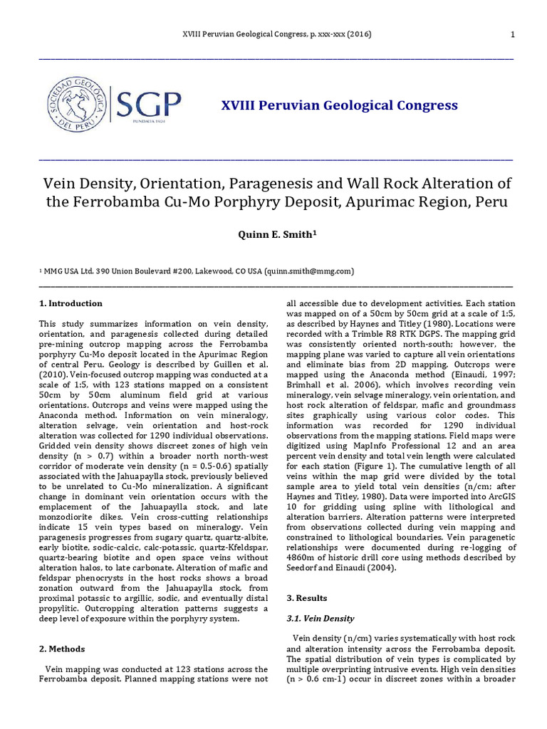 Vein Density Orientation, Paragenesis and Wall Rock Alteration of ...