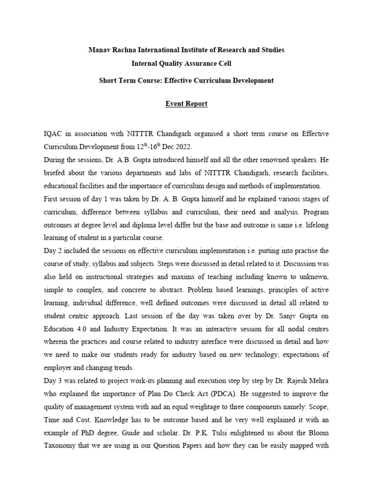 STC-Effective Curriculum Development | PDF | Curriculum | Learning