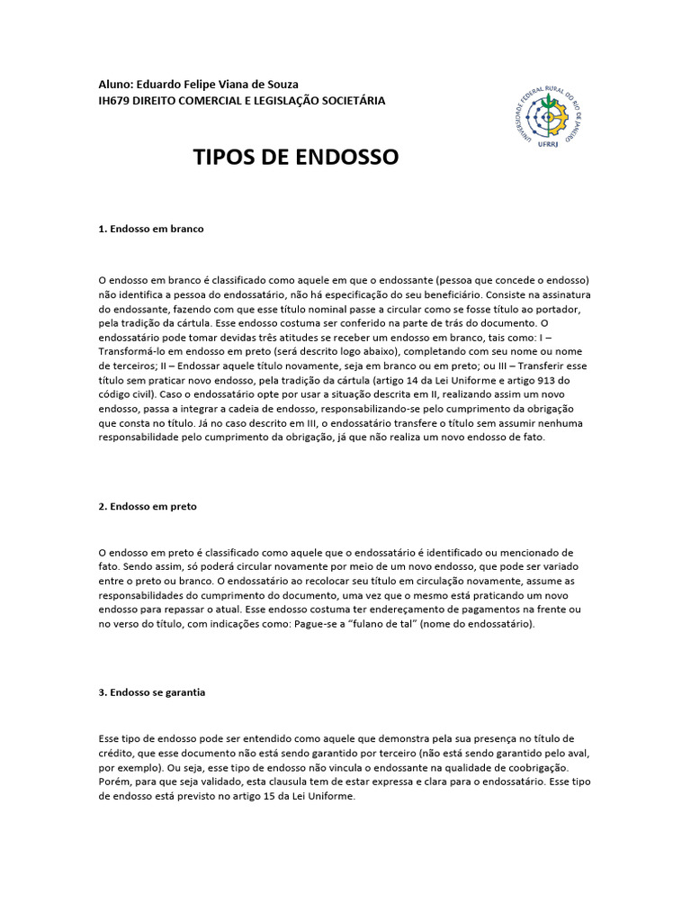 T4 - TIPOS DE ENDOSSO | PDF
