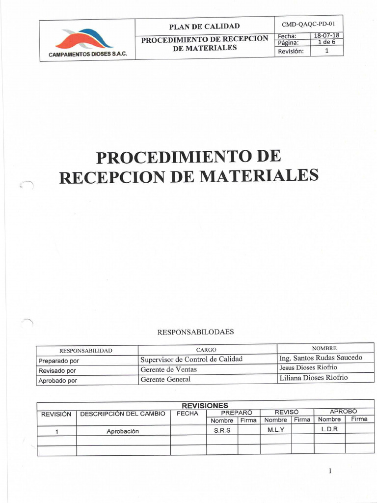 Procedimiento de Recepcion de Materiales | PDF