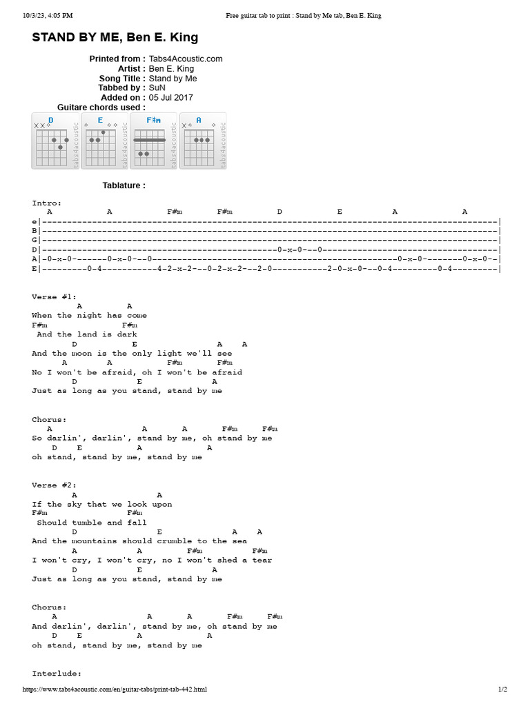 Stand by Me Tab, Ben E. King | PDF | Song Structure | Musical Forms