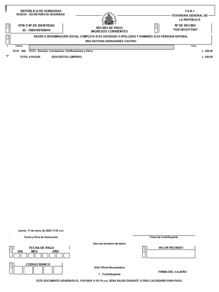 Recibo TGR-12171947 Yyyyyyyyy | PDF