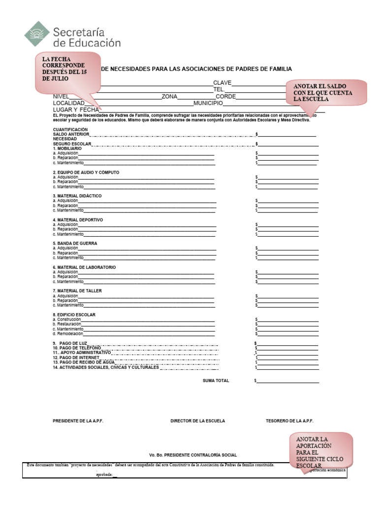 Proyecto de Necesidades APF Escolar | PDF