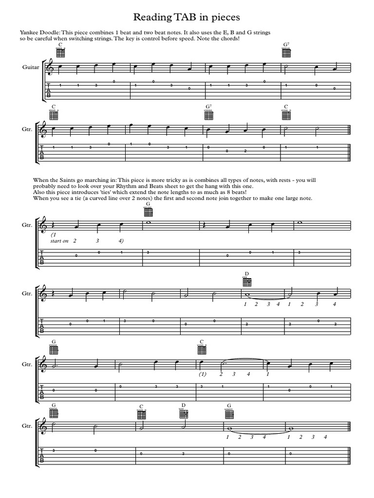 Reading TAB Pieces | PDF | Chordophones | String Instruments
